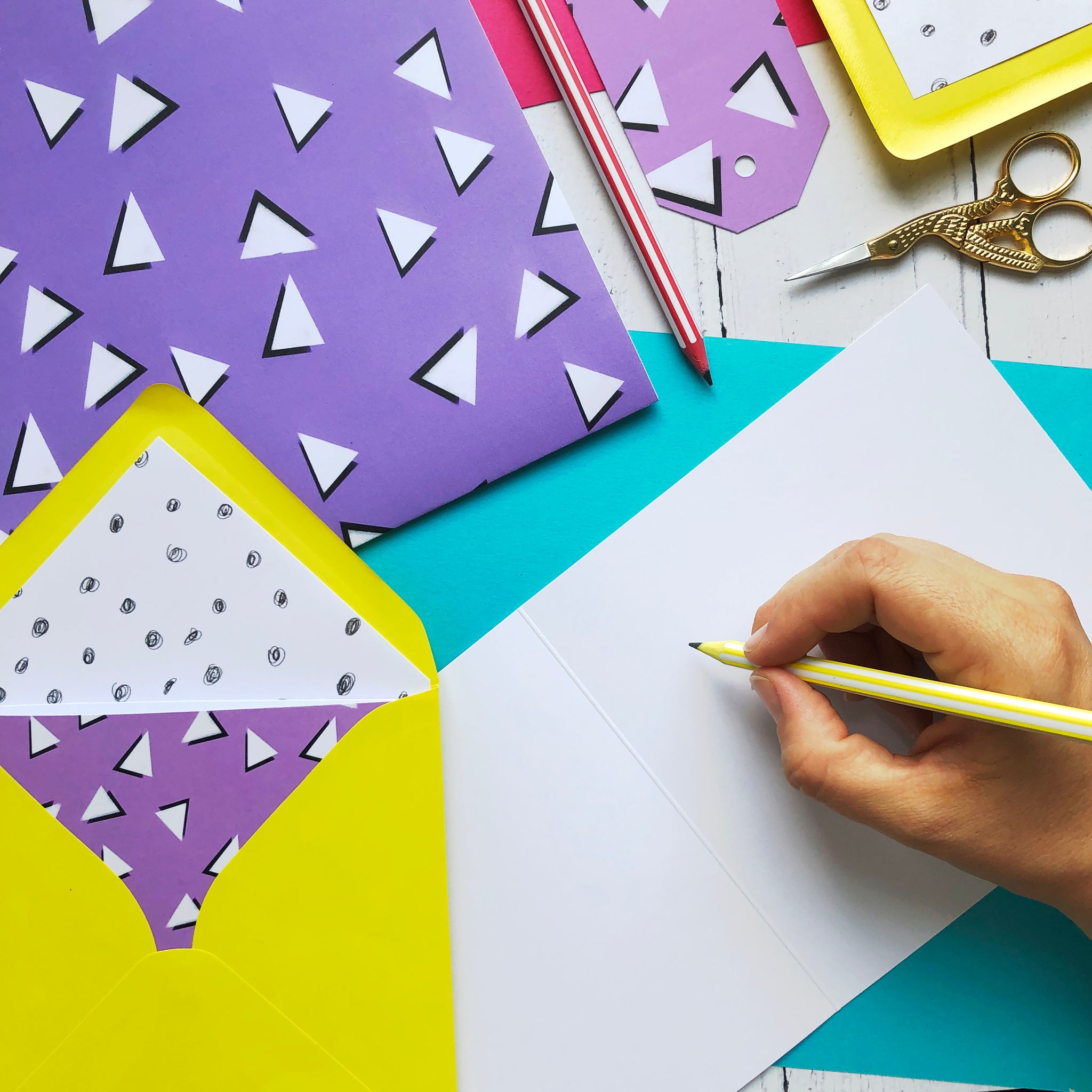 90s Triangle Pattern wrapping paper and gift tags – Happy Stuff Studio