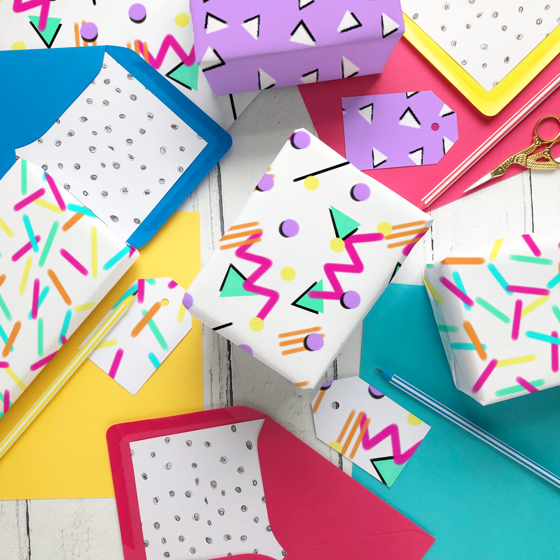 90s Triangle Pattern wrapping paper and gift tags – Happy Stuff Studio