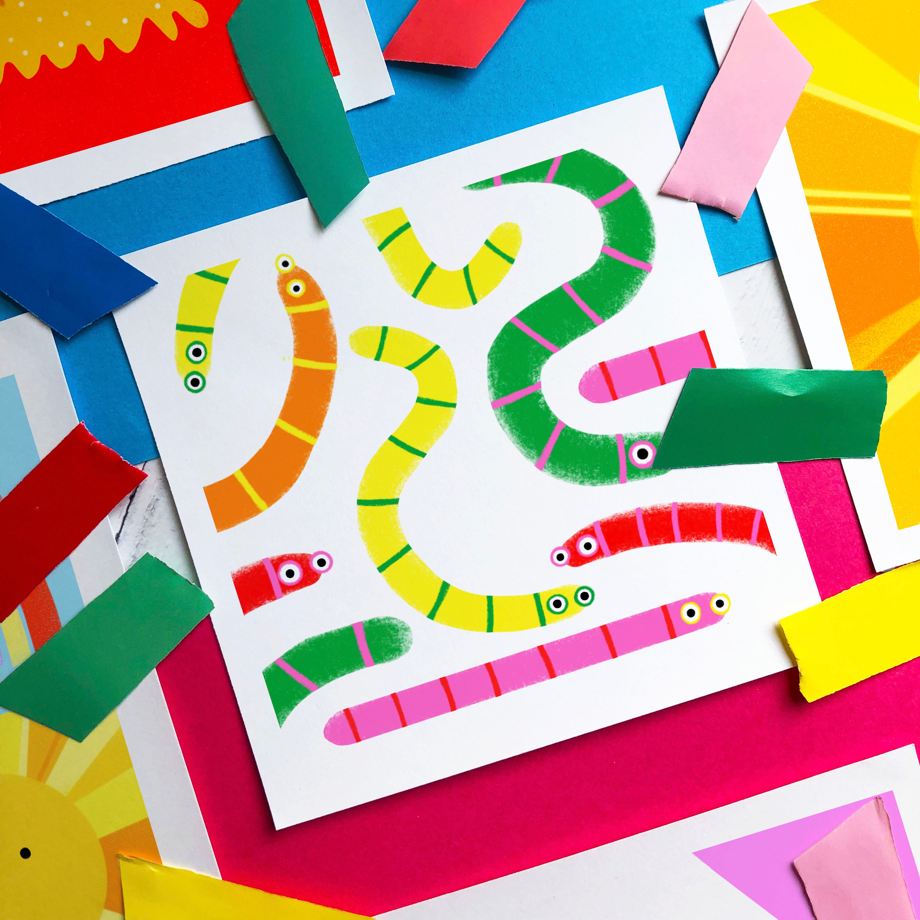 Worms - square giclee illustration print – Happy Stuff Studio